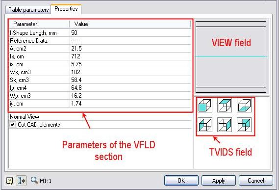Dialogs of the database objects