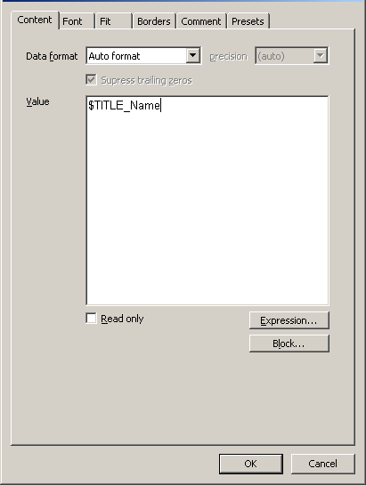 Create a table for a custom specification